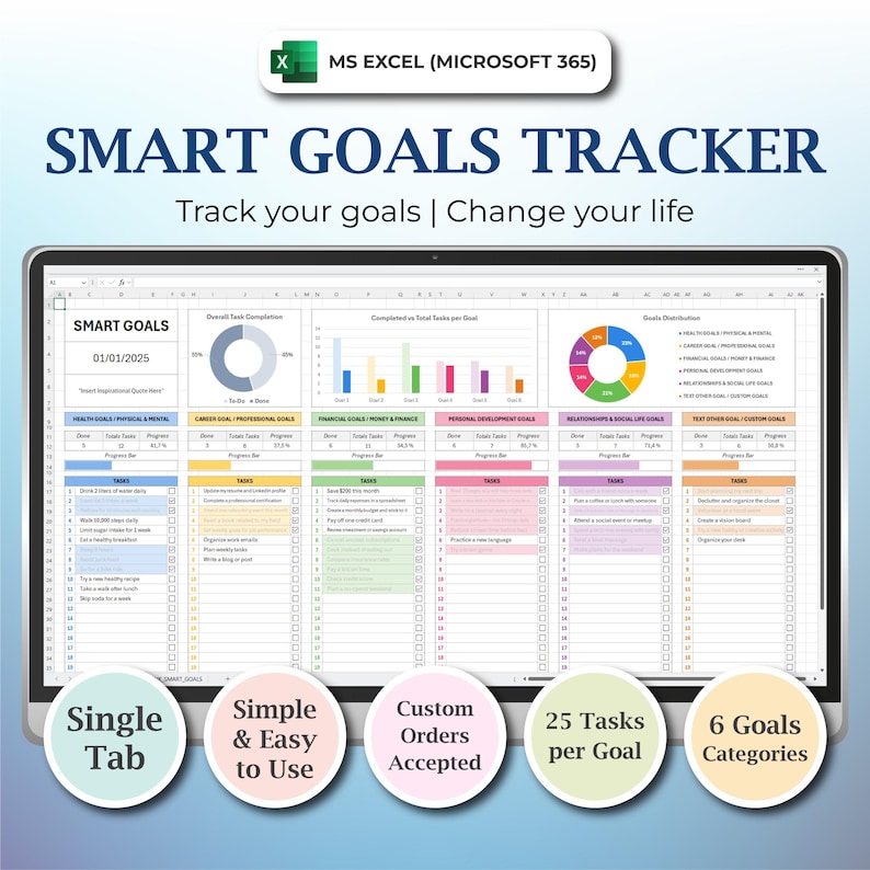 Smart Goals Tracker Template | Excel Spreadsheet | Goal Setting ...