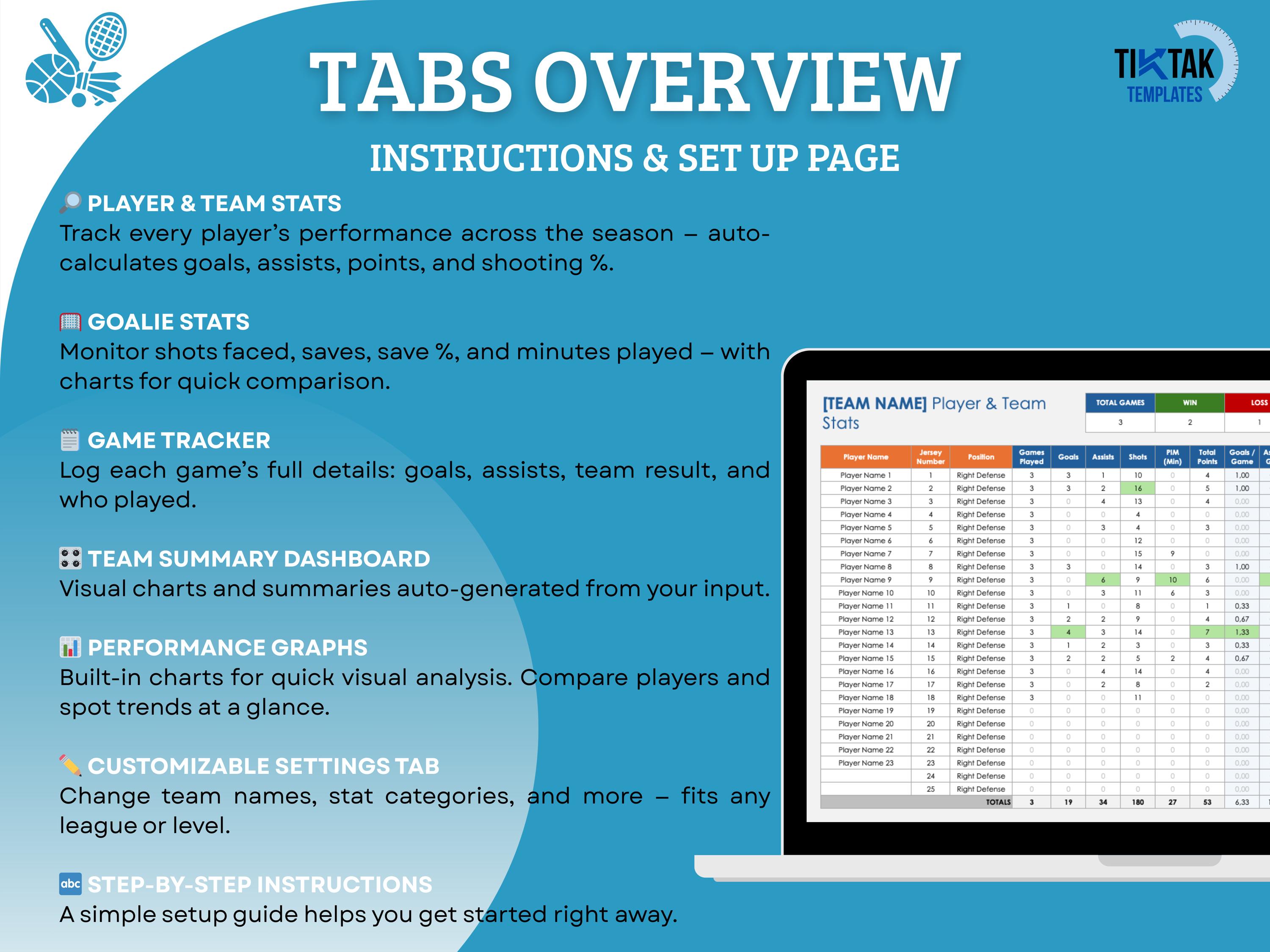Hockey Stats Spreadsheet Template, Hockey Player Stats Tracker Log ...
