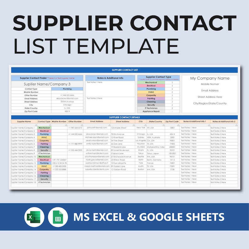 Excel Contact List Tracker, Client Tracker Sheet, Google Sheets Contact List Template, Excel ...