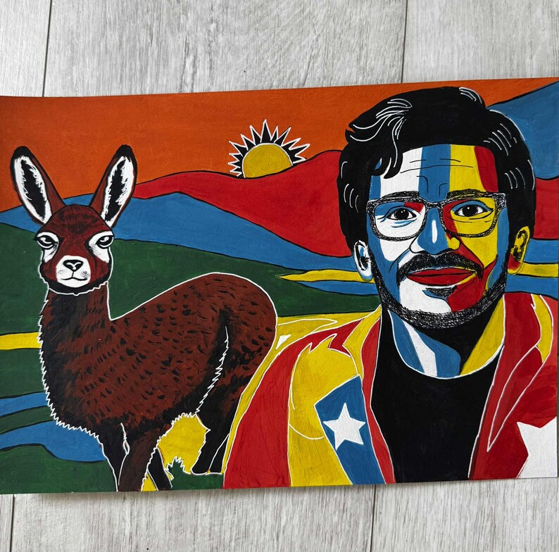 Original Pedro Pascal and Alpaca Acrylic Painting on Paper – 21x29.5 Cm ...