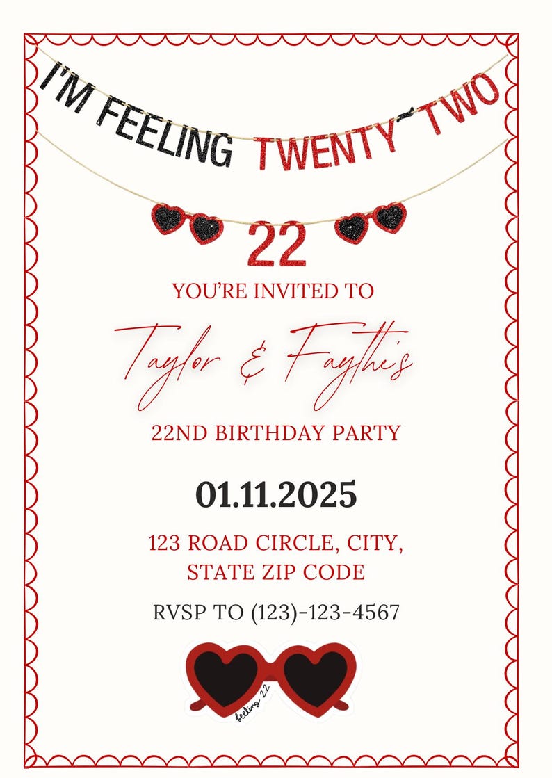 22nd Birthday Invitation - Etsy