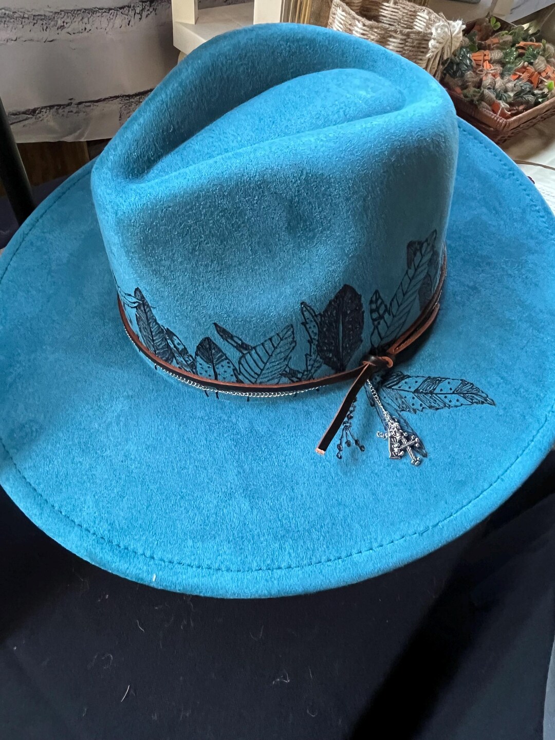 Hand Burned Blue Suede Cowboy Hat - Etsy