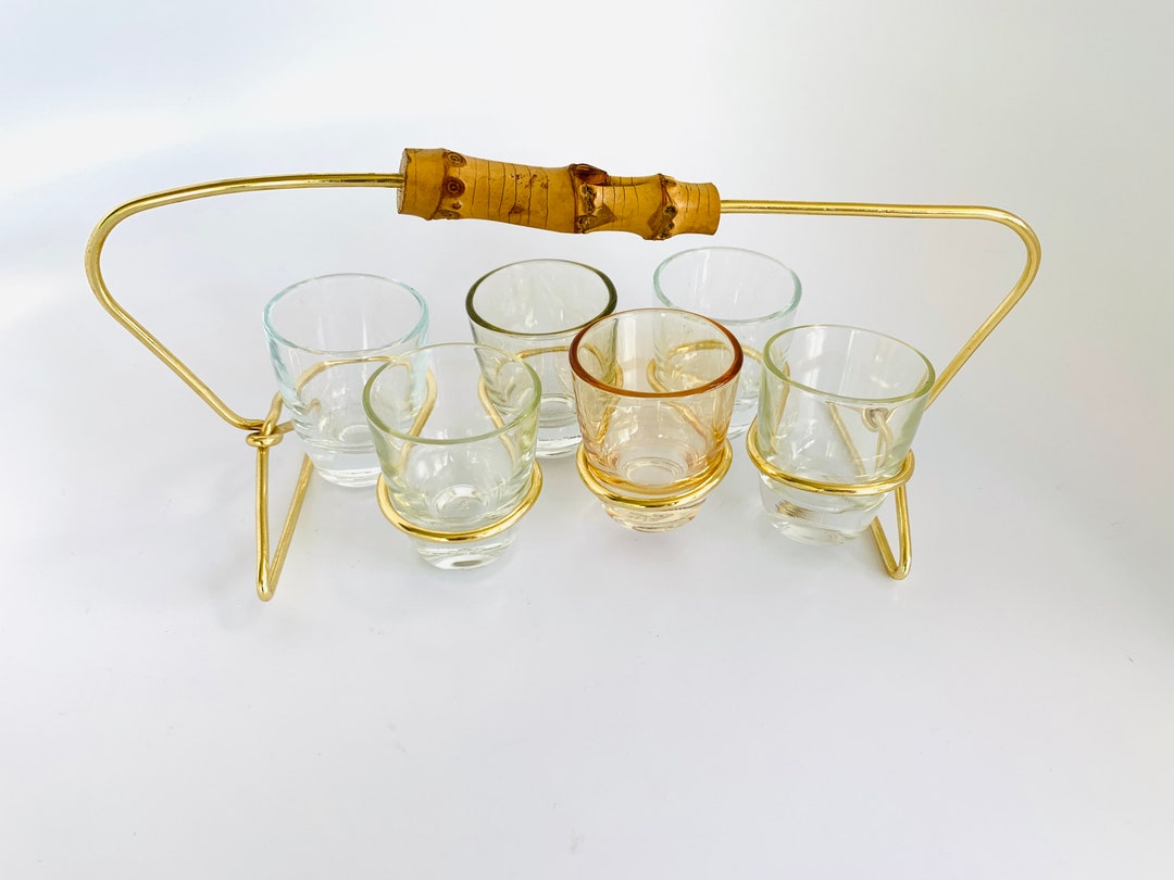 50s Shot Glass Set Holder Bamboo Vintage Mid Century Barware - Etsy