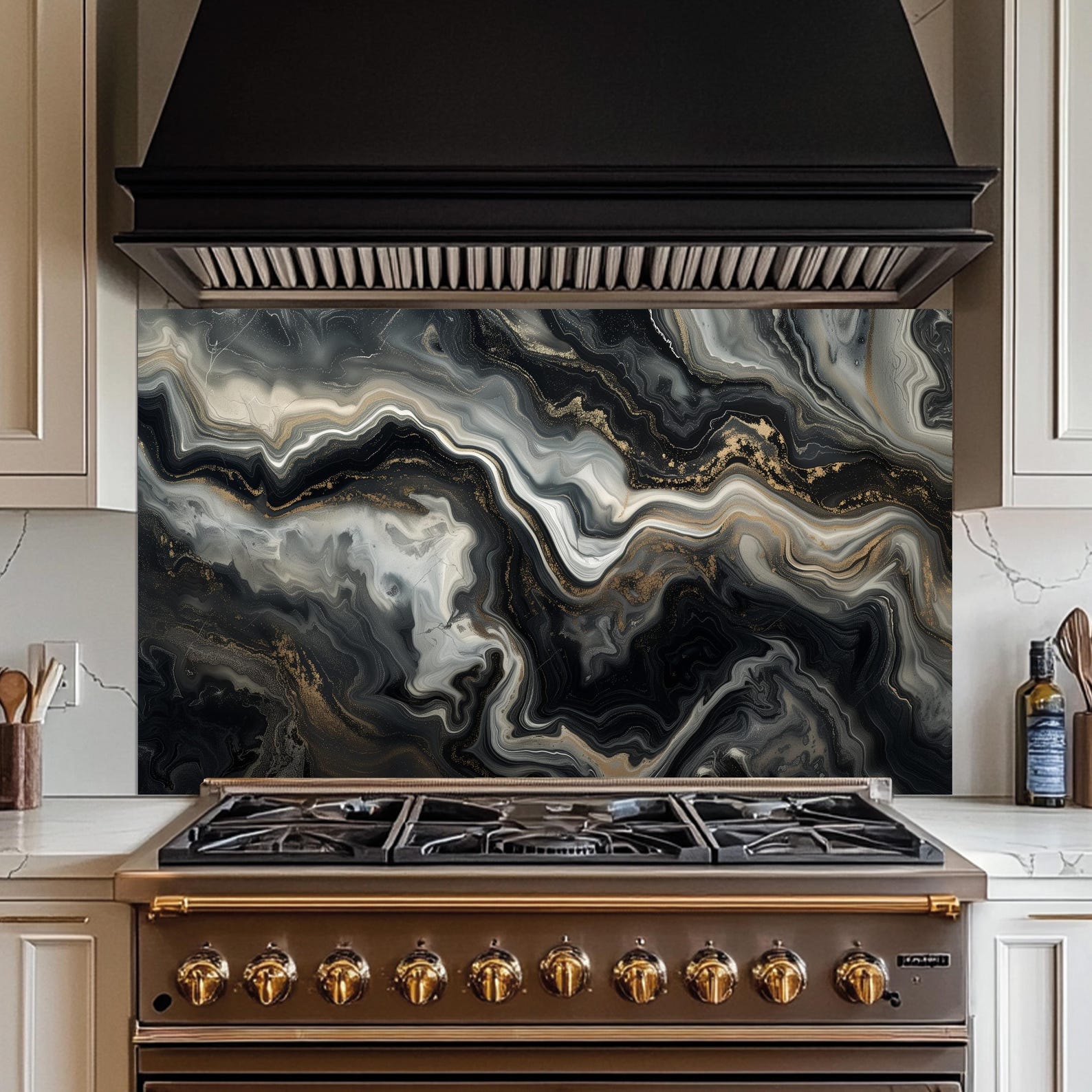 Luxury Black Marble Glass Backsplash, Tempered Glass Kitchen Backsplash ...