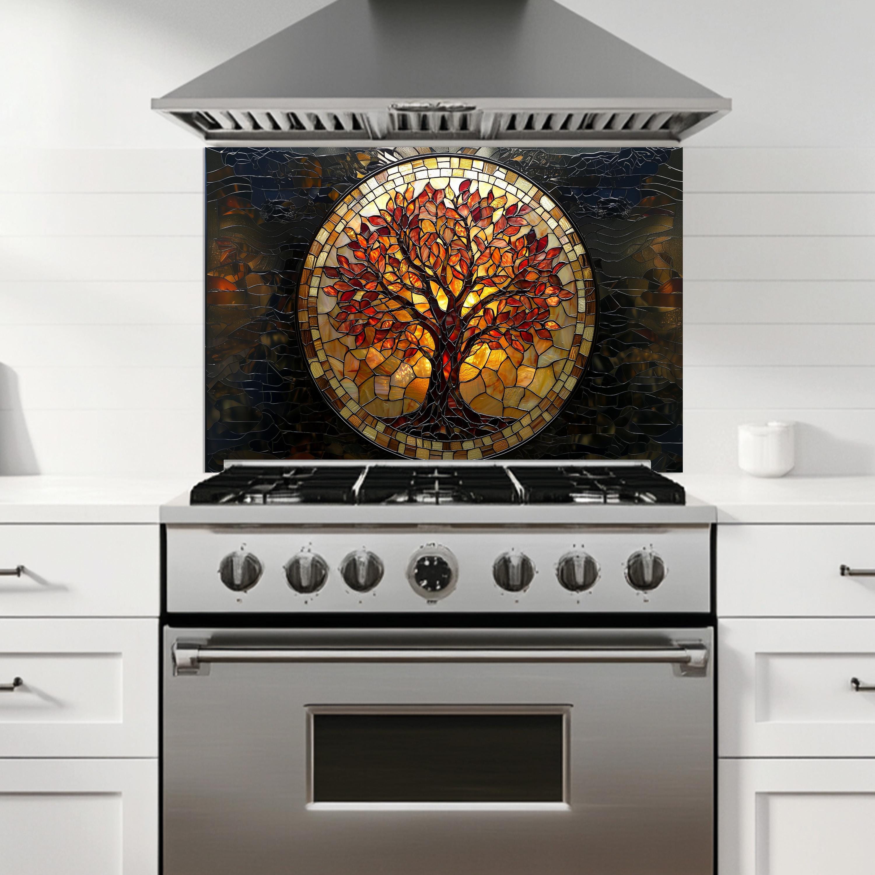 Stained Glass Tree of Life Backsplash, Tempered Glass Kitchen ...