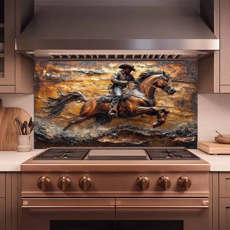 Western Cowboy Gallop Glass Backsplash, Tempered Glass Kitchen ...