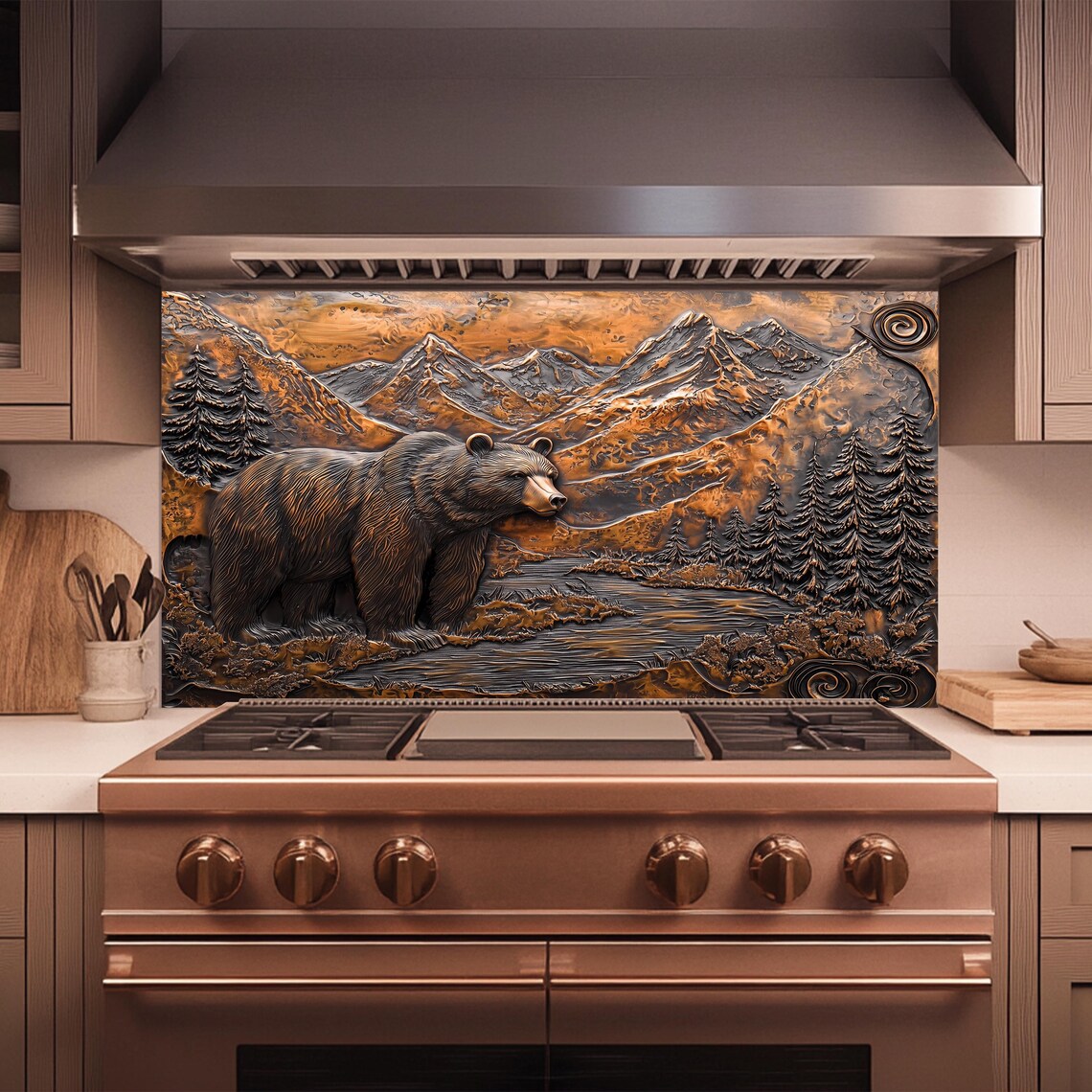 Copper Mountain Bear Backsplash, Tempered Glass Kitchen Backsplash ...