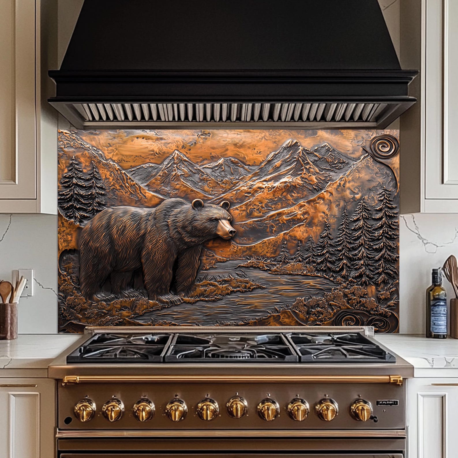 Copper Mountain Bear Backsplash, Tempered Glass Kitchen Backsplash ...