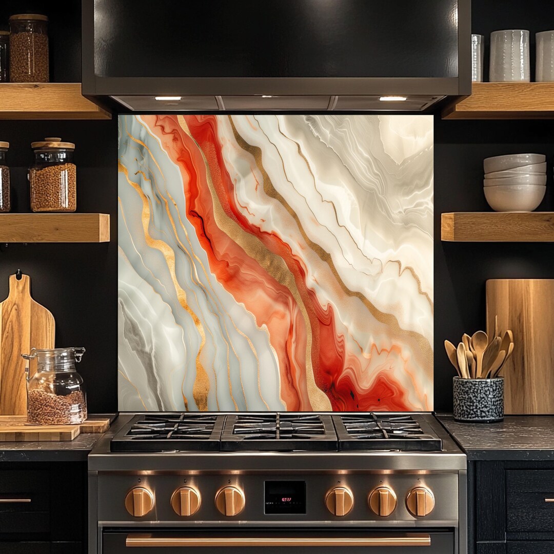 Terracotta Marble Glass Backsplash, Tempered Glass Kitchen Backsplash ...