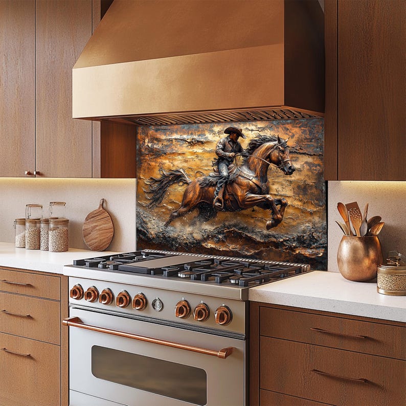 Western Cowboy Gallop Glass Backsplash, Tempered Glass Kitchen ...