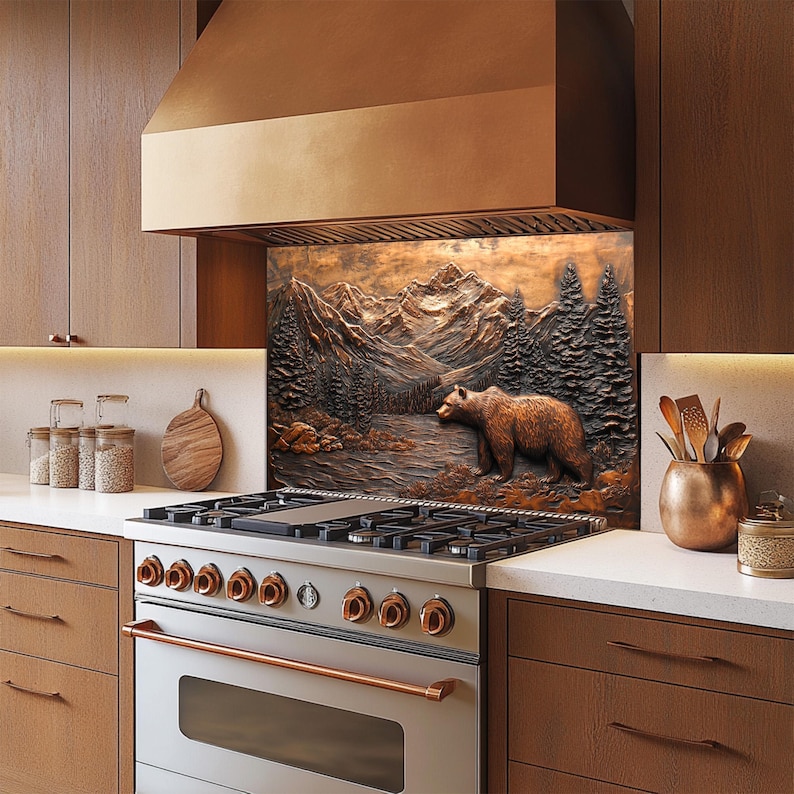 Copper Bear Creek Backsplash, Tempered Glass Kitchen Backsplash, Copper ...