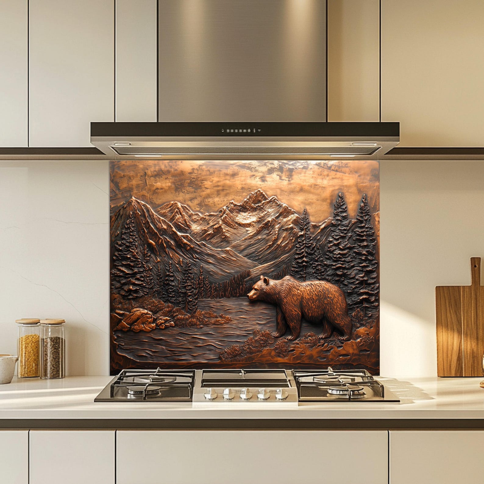 Copper Bear Creek Backsplash, Tempered Glass Kitchen Backsplash, Copper ...