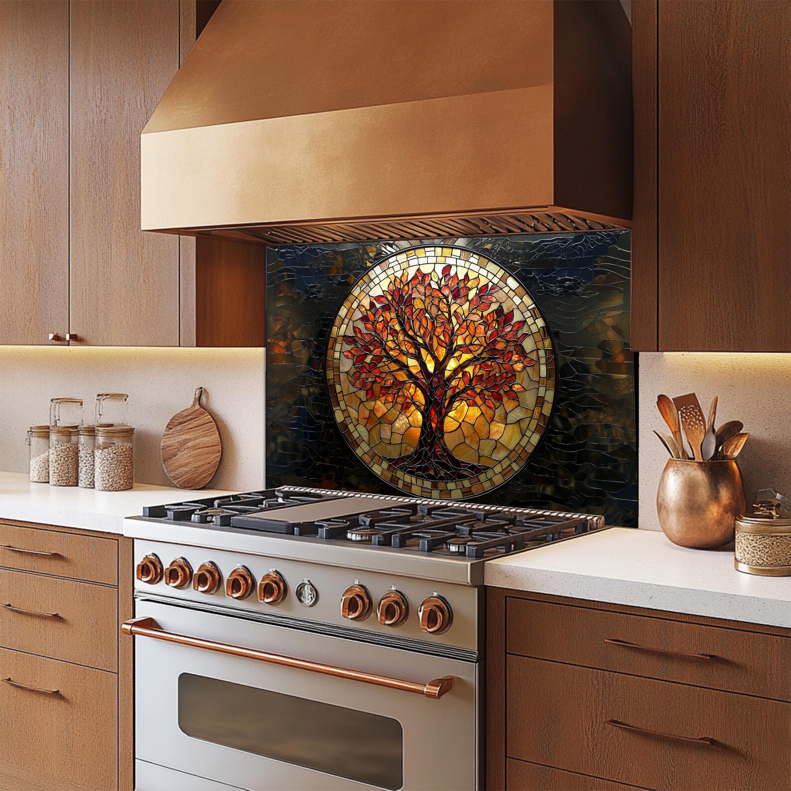 Stained Glass Tree of Life Backsplash, Tempered Glass Kitchen ...