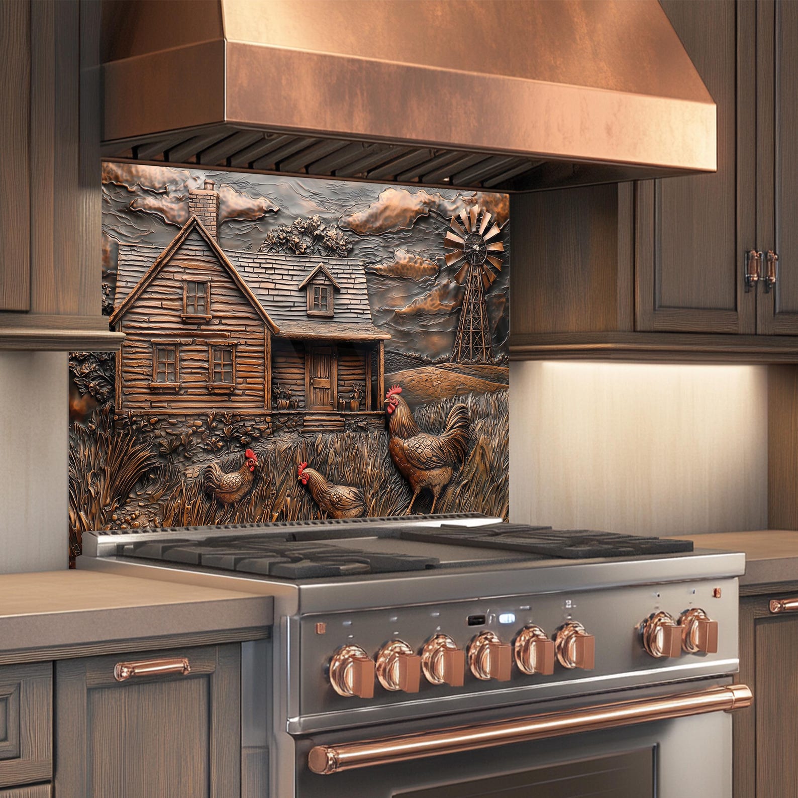 Rustic Farmhouse Scene Glass Backsplash, Tempered Glass Kitchen ...