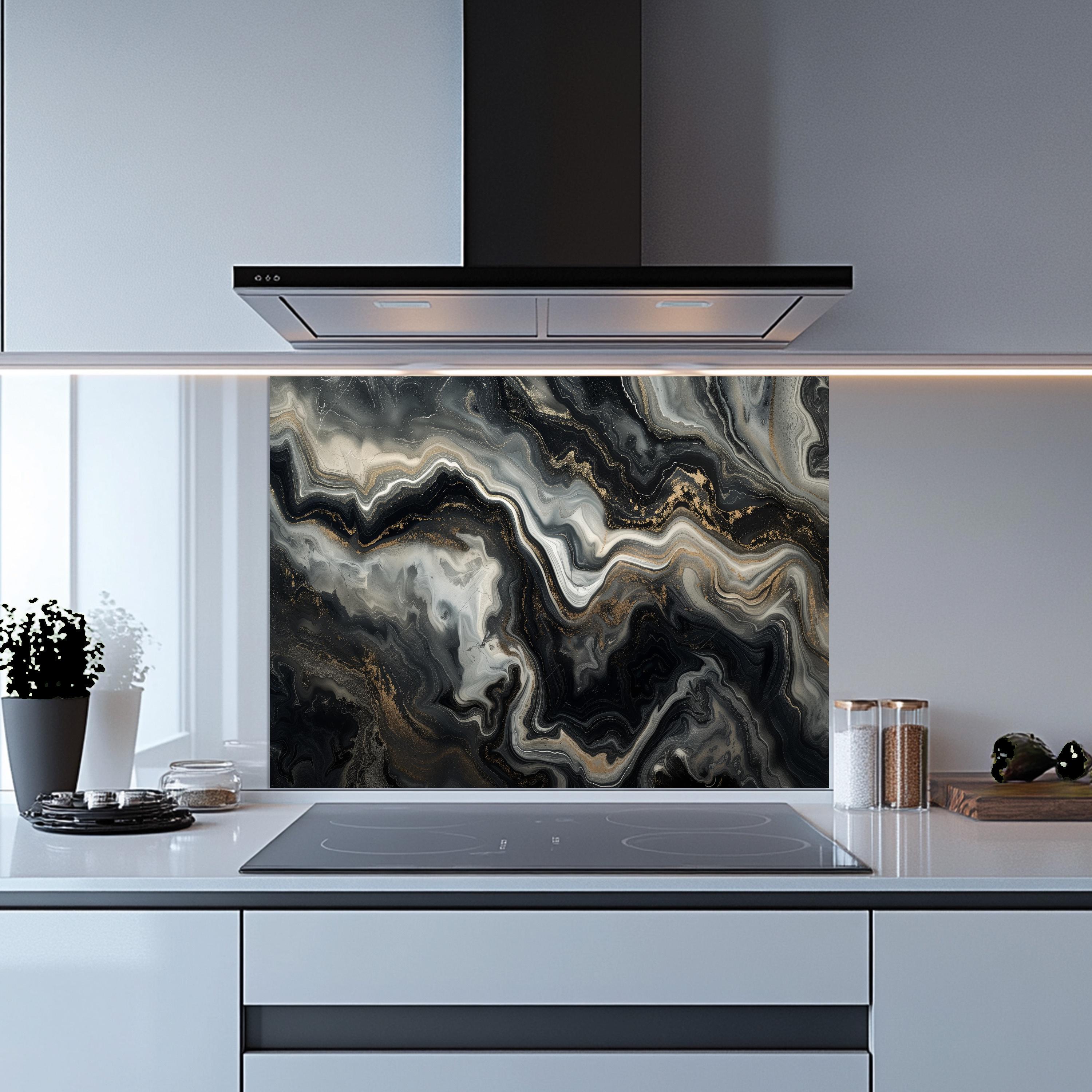 Luxury Black Marble Glass Backsplash, Tempered Glass Kitchen Backsplash ...