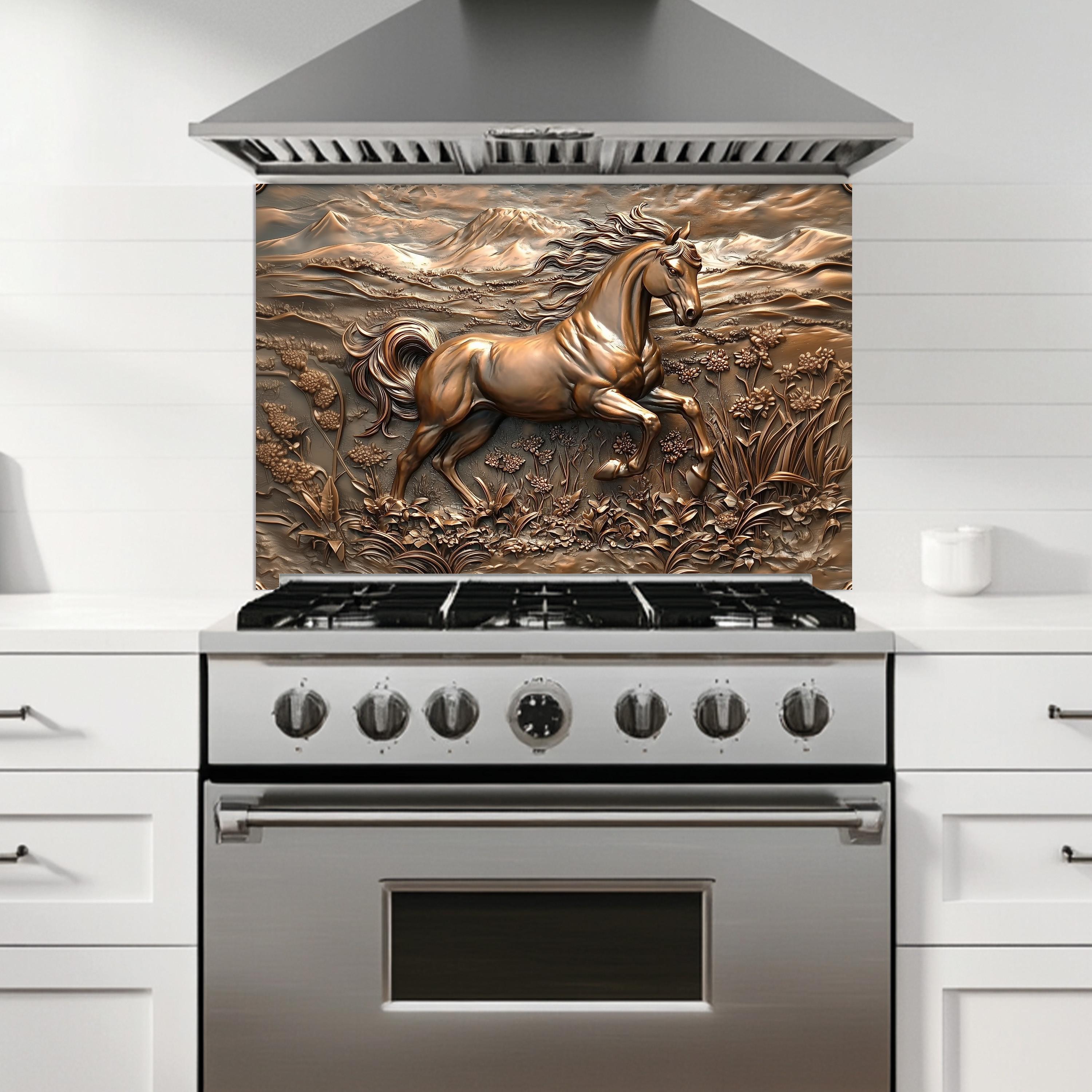 Copper Galloping Horse Glass Backsplash, Tempered Glass Kitchen ...