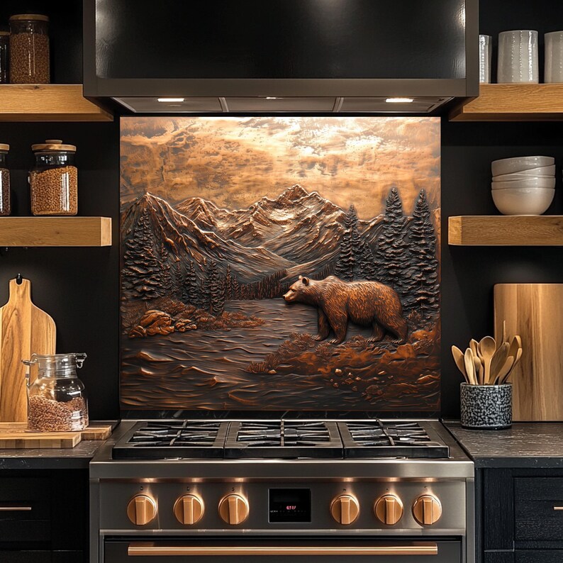 Copper Bear Creek Backsplash, Tempered Glass Kitchen Backsplash, Copper ...