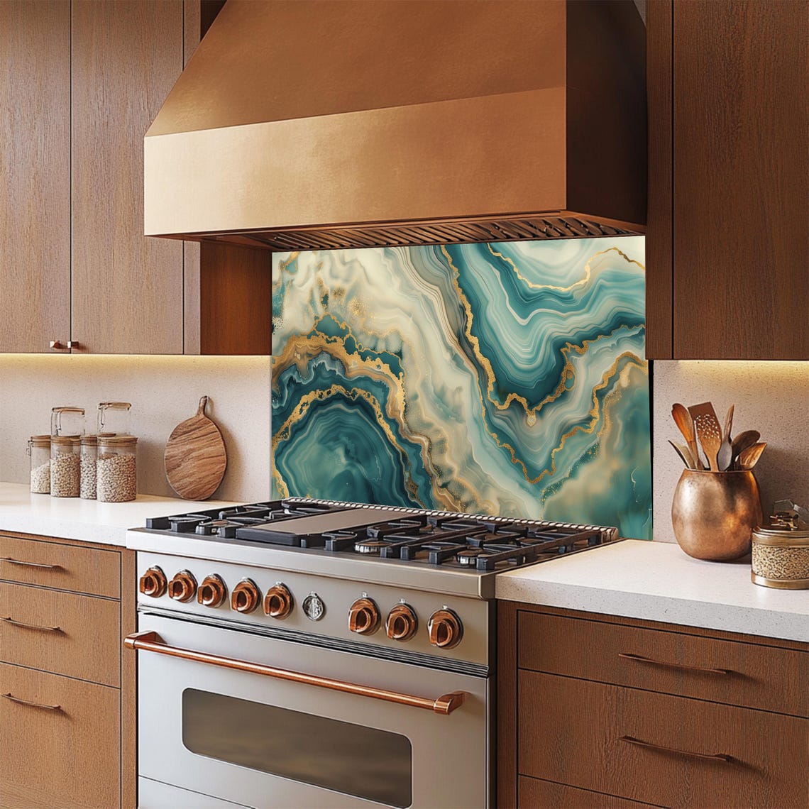 Turquoise Dream Marble Glass Backsplash, Tempered Glass Kitchen ...
