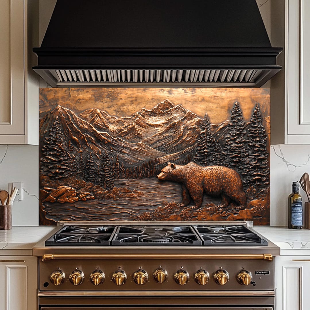 Copper Bear Creek Backsplash, Tempered Glass Kitchen Backsplash, Copper ...