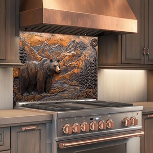 Copper Mountain Bear Backsplash, Tempered Glass Kitchen Backsplash ...