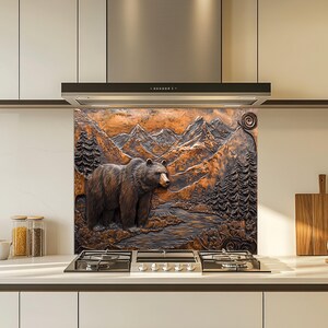 Copper Mountain Bear Backsplash, Tempered Glass Kitchen Backsplash ...