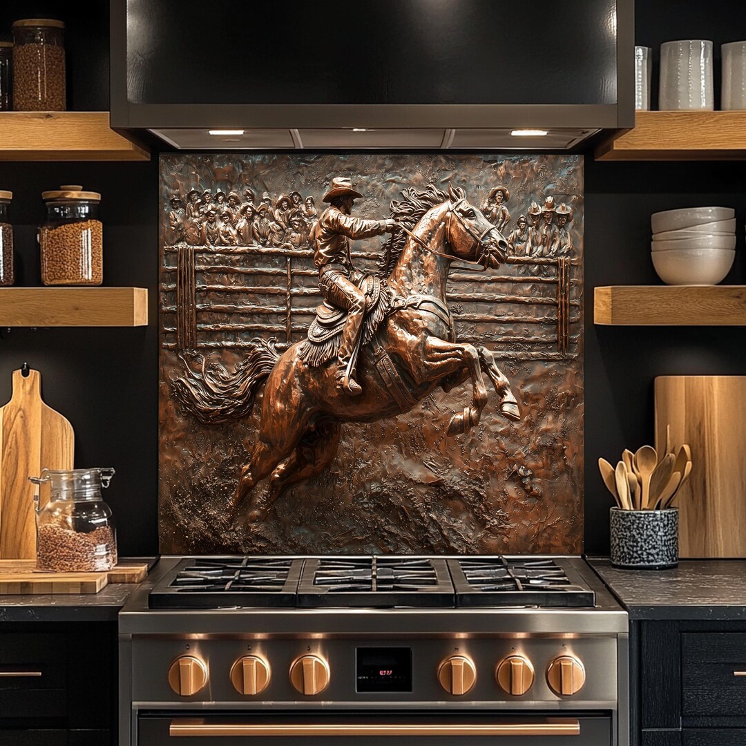 Western Rodeo Horse Glass Backsplash, Tempered Glass Kitchen Backsplash, Stove Wall Protector ...