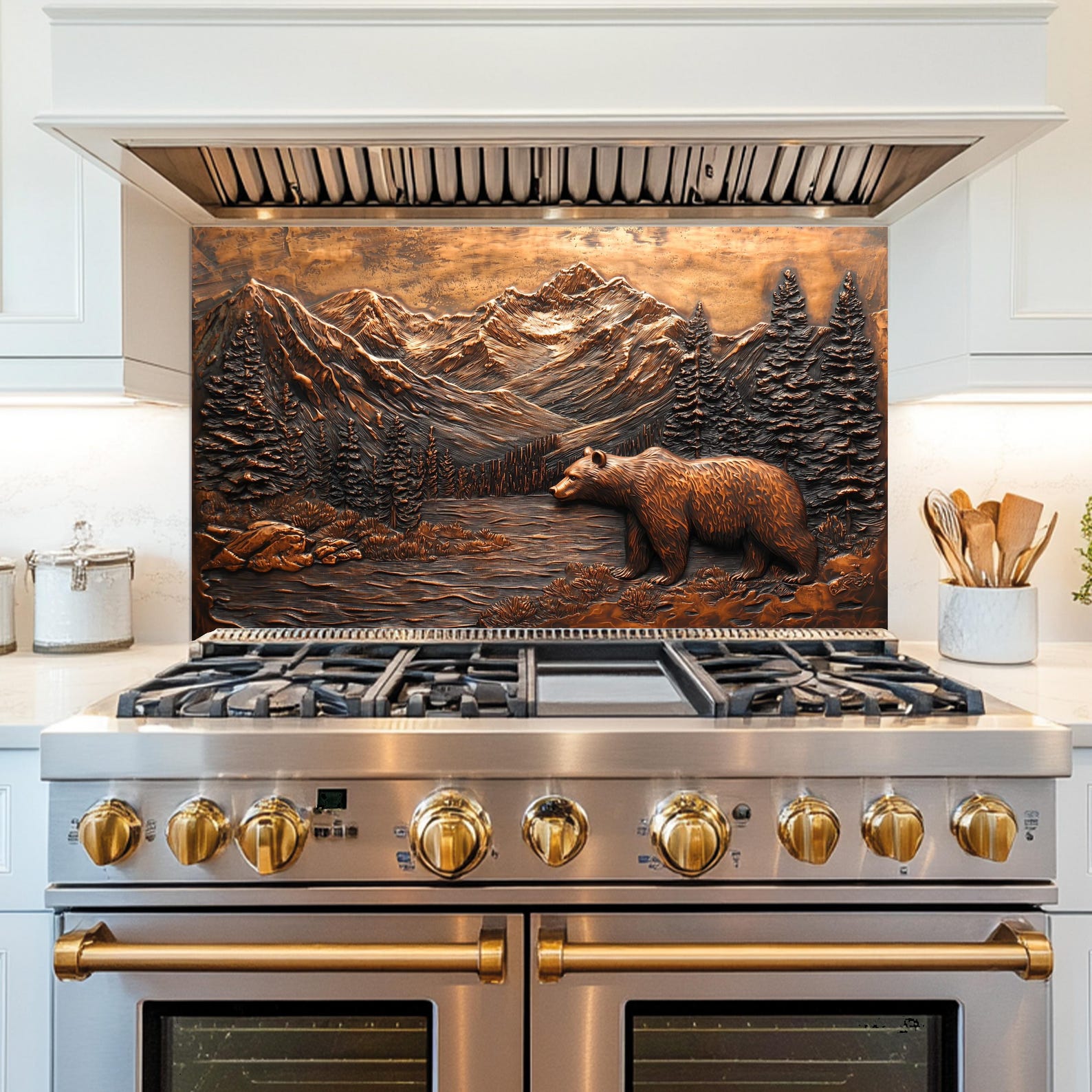 Copper Bear Creek Backsplash, Tempered Glass Kitchen Backsplash, Copper ...