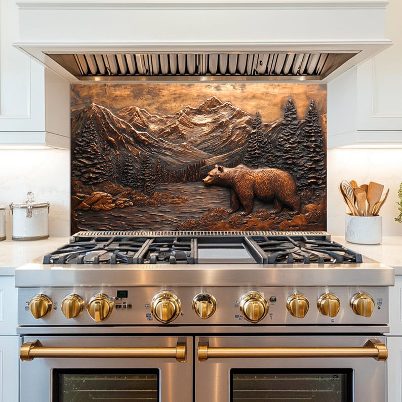 Copper Bear Creek Backsplash, Tempered Glass Kitchen Backsplash, Copper ...