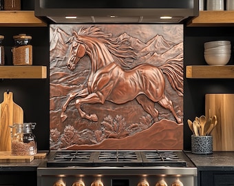 Copper Galloping Horse Glass Backsplash, Tempered Glass Kitchen ...