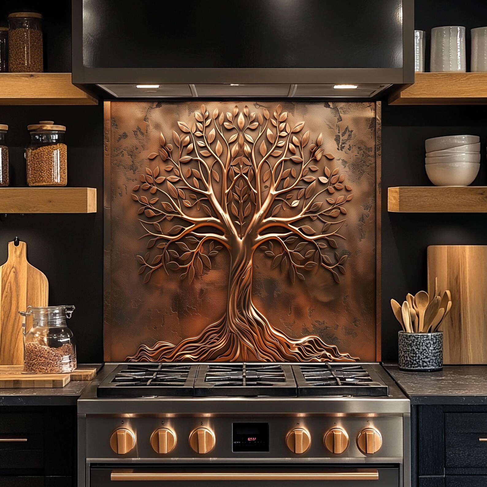 Rustic Tree of Life Copper Look Backsplash, Tempered Glass Kitchen ...