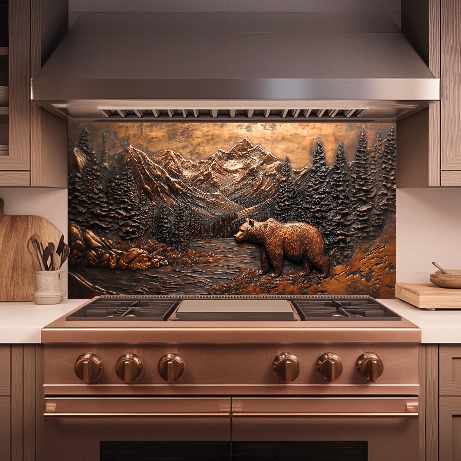 Copper Bear Creek Backsplash, Tempered Glass Kitchen Backsplash, Copper ...