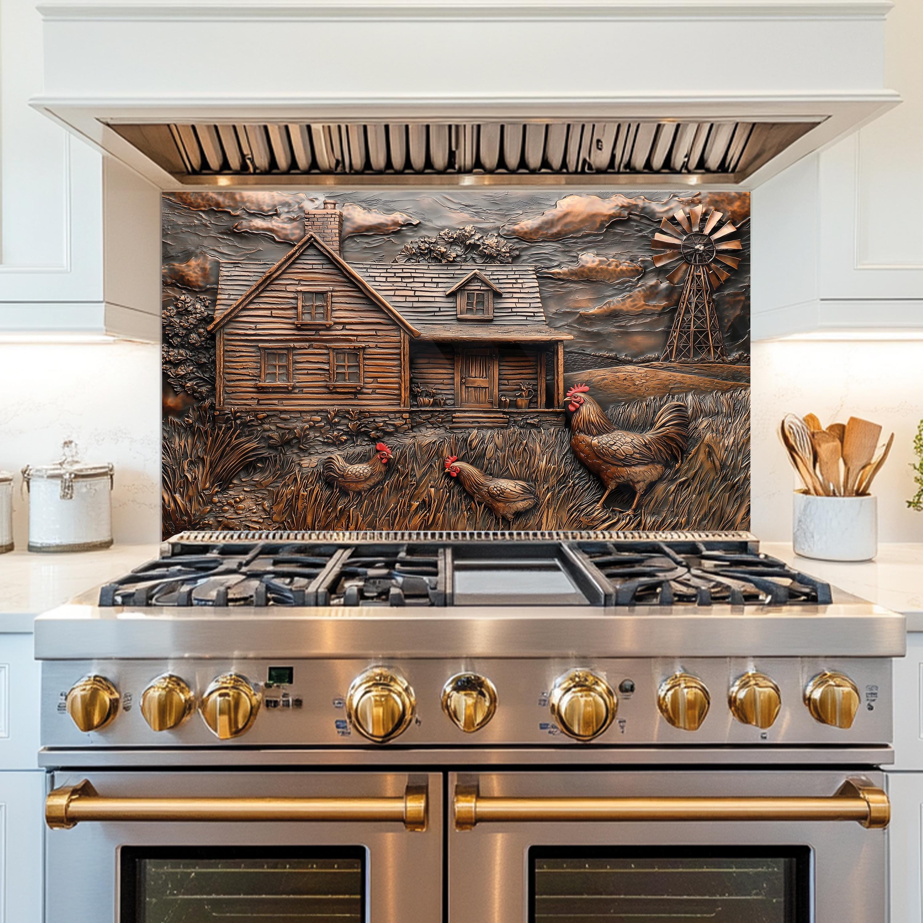 Rustic Farmhouse Scene Glass Backsplash, Tempered Glass Kitchen ...