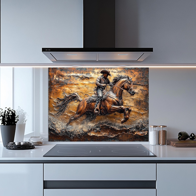 Western Cowboy Gallop Glass Backsplash, Tempered Glass Kitchen ...