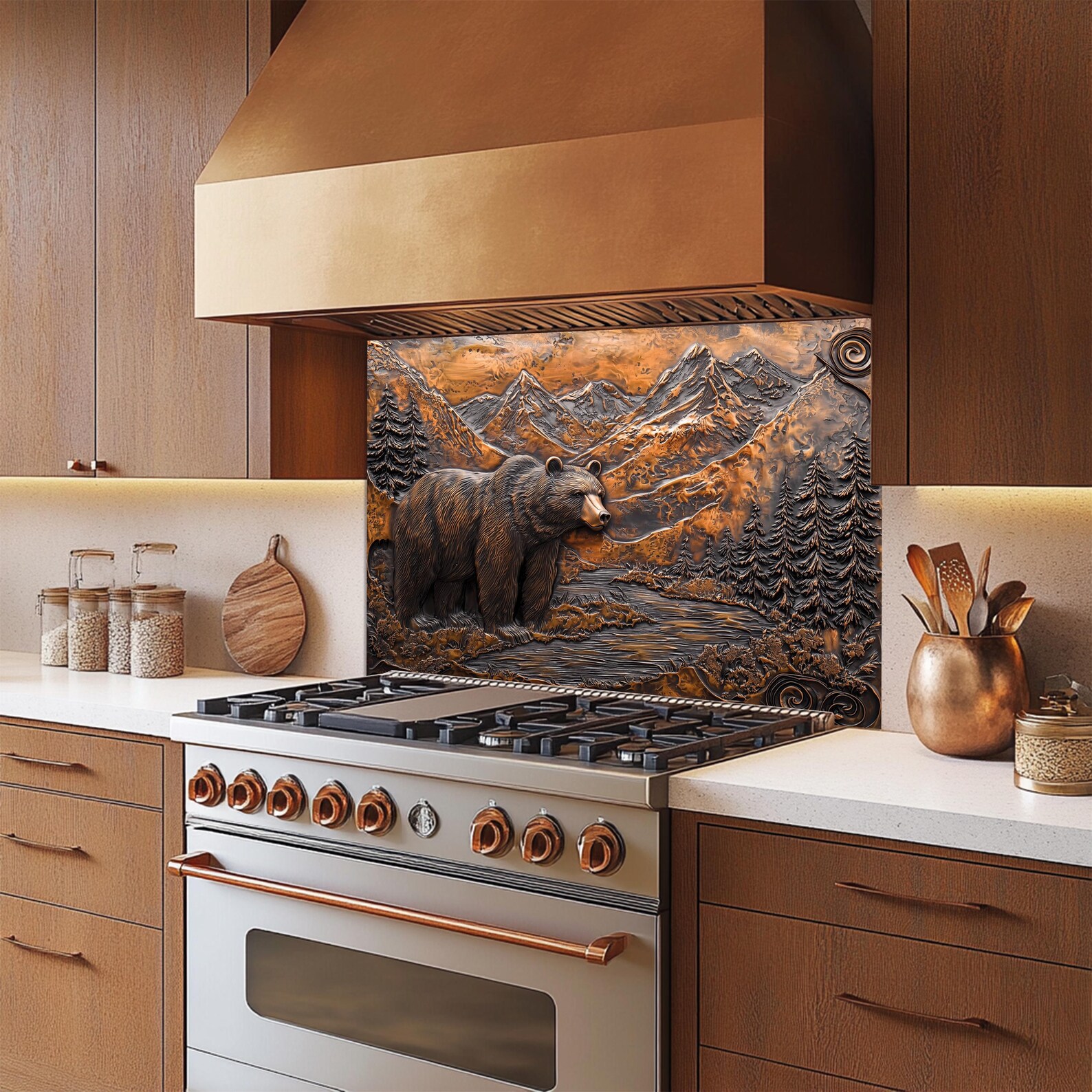 Copper Mountain Bear Backsplash, Tempered Glass Kitchen Backsplash ...