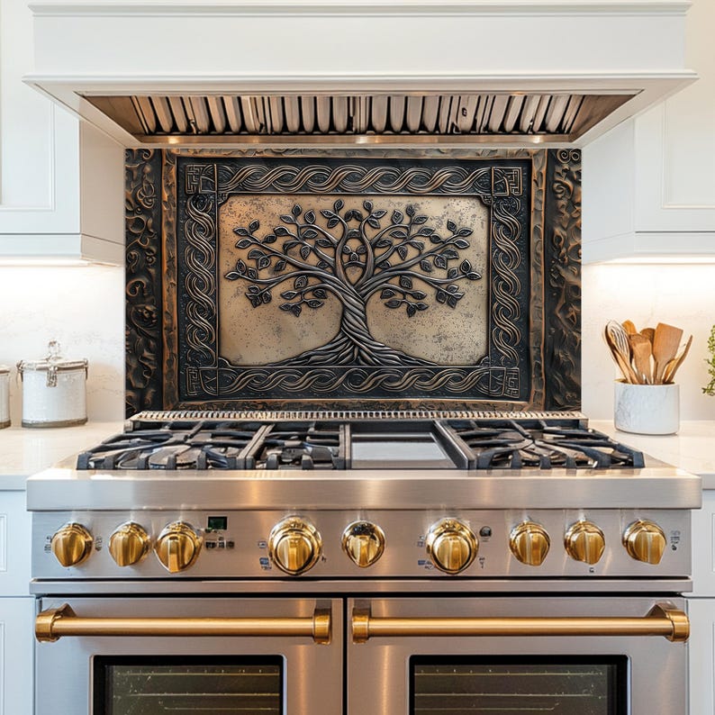 Twisted Celtic Tree of Life Backsplash, Tempered Glass Kitchen ...
