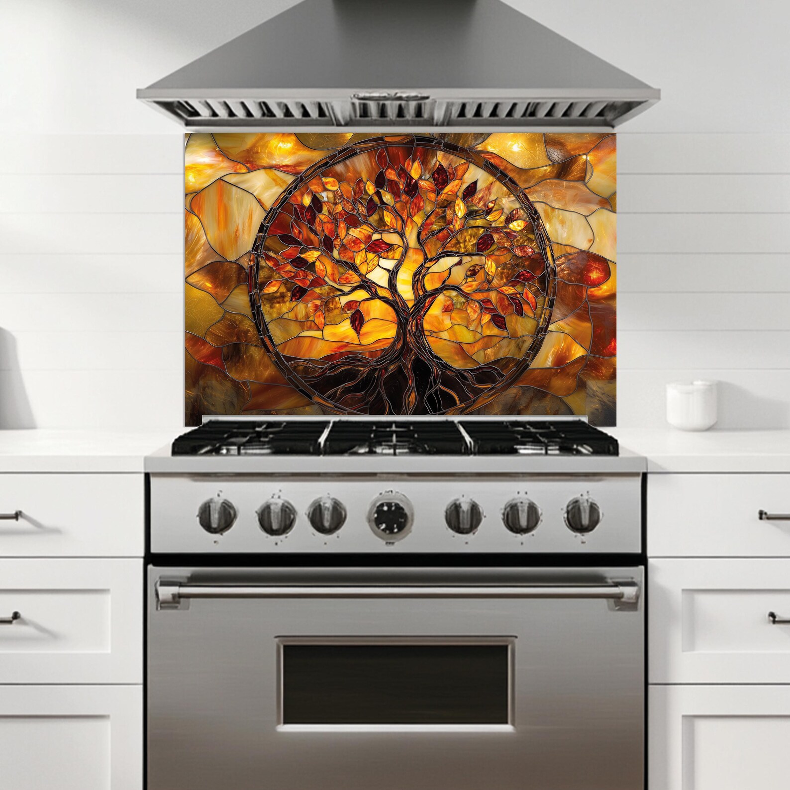 Mosaic Look Tree of Life Backsplash, Tempered Glass Kitchen Backsplash ...