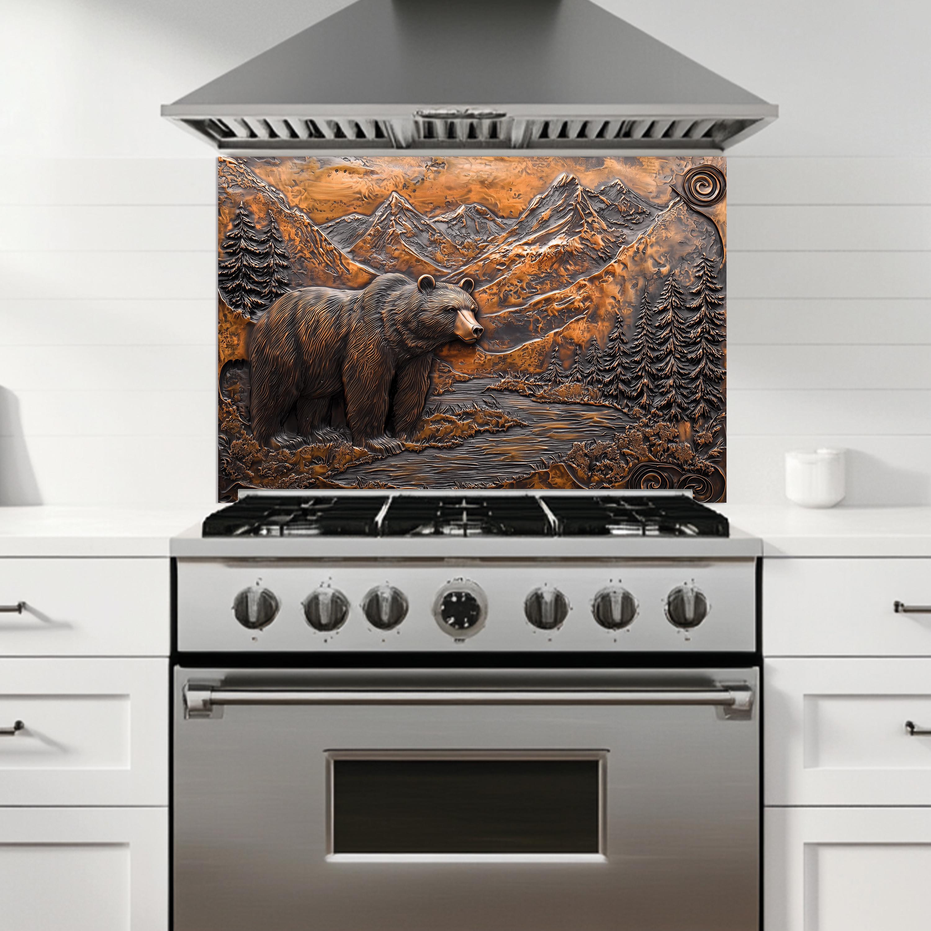 Copper Mountain Bear Backsplash, Tempered Glass Kitchen Backsplash ...