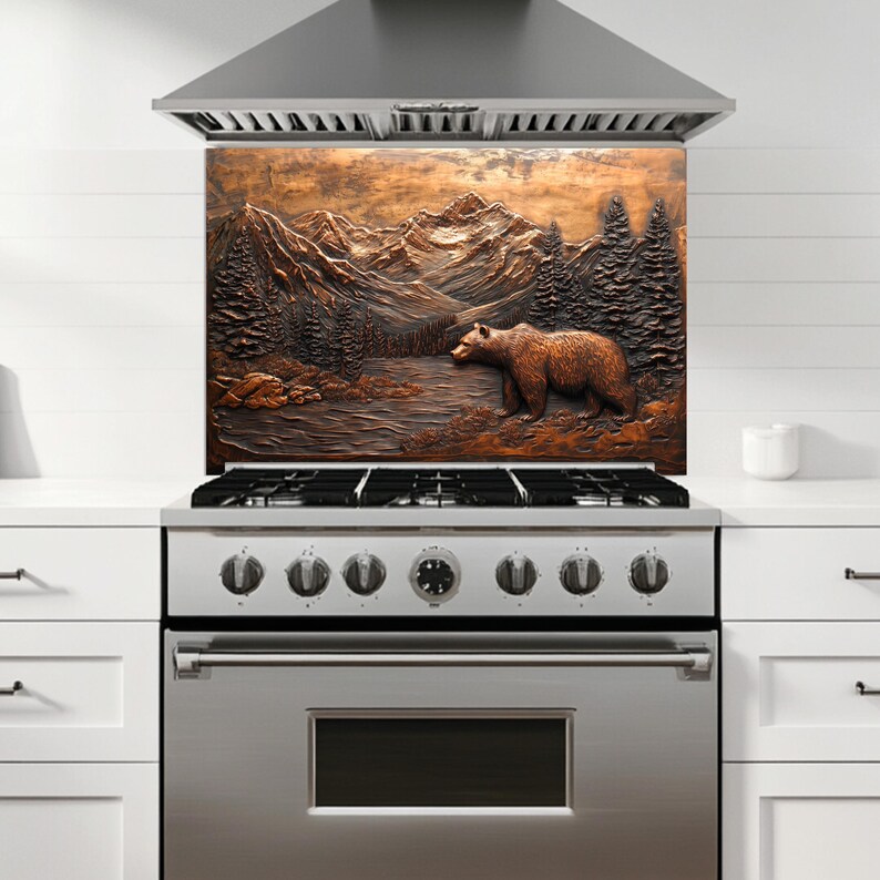 Copper Bear Creek Backsplash, Tempered Glass Kitchen Backsplash, Copper ...