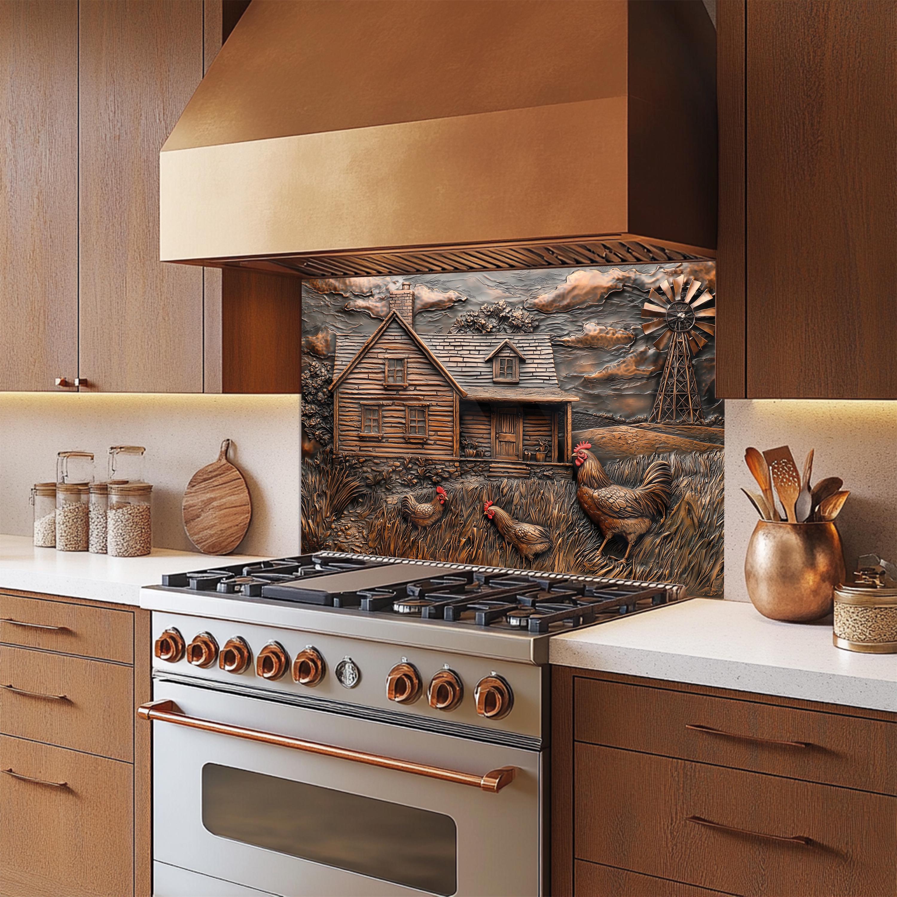 Rustic Farmhouse Scene Glass Backsplash, Tempered Glass Kitchen ...