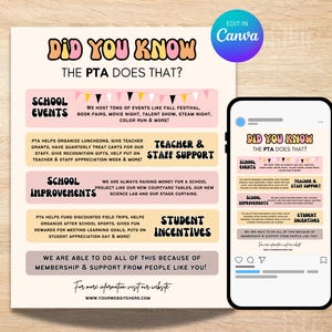Editable PTA / PTO Did You Know Flyer | PTA Canva Template | Printable ...