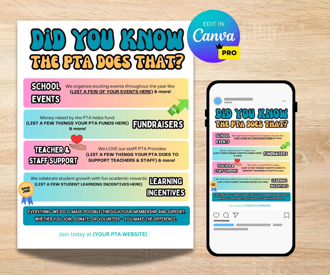Editable PTA Membership Flyer | Did You Know Flyer | PTA Canva Template ...
