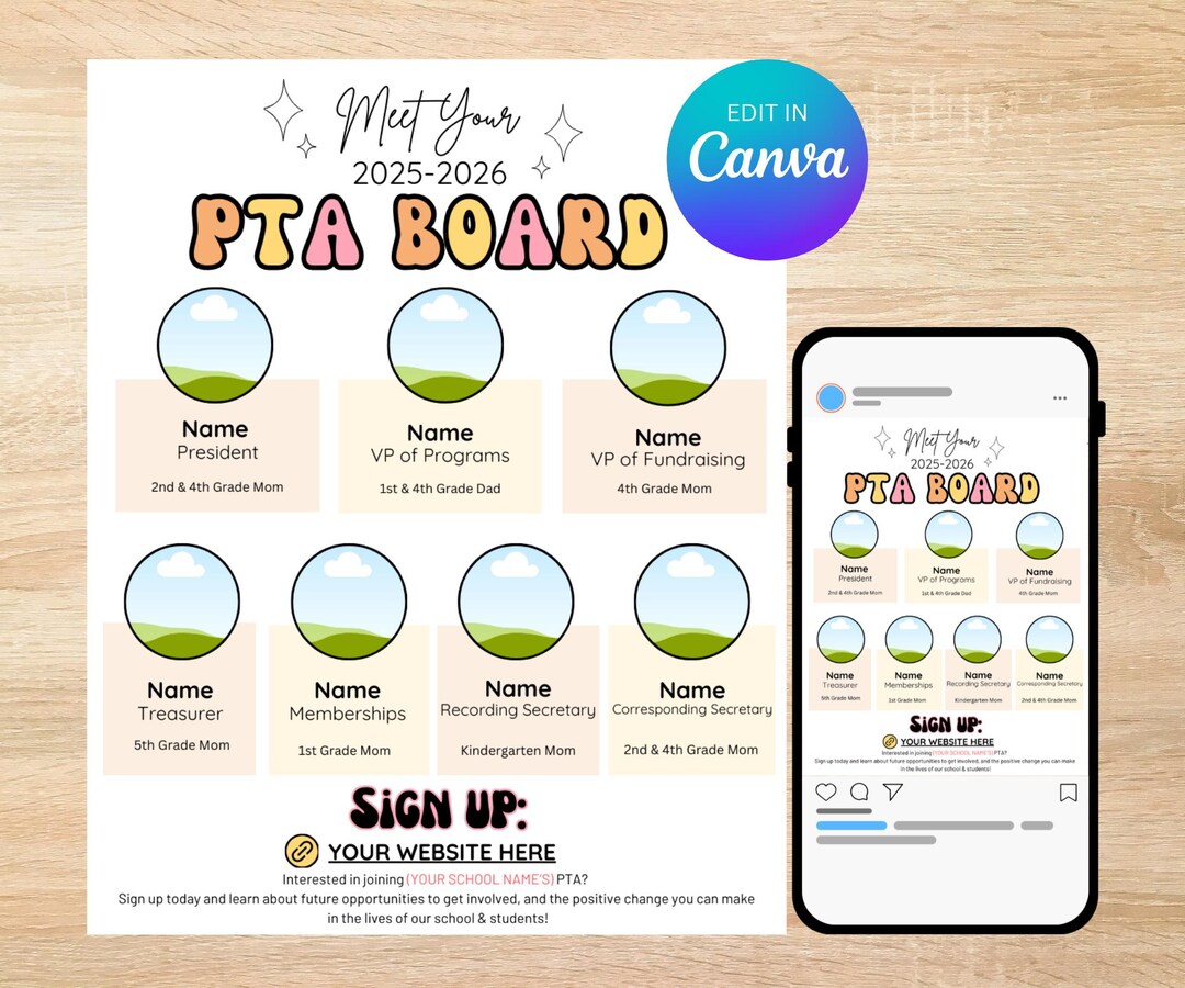 Editable PTA Board Canva Template | Meet the Board Flyer | PTA Introduction Social Media ...