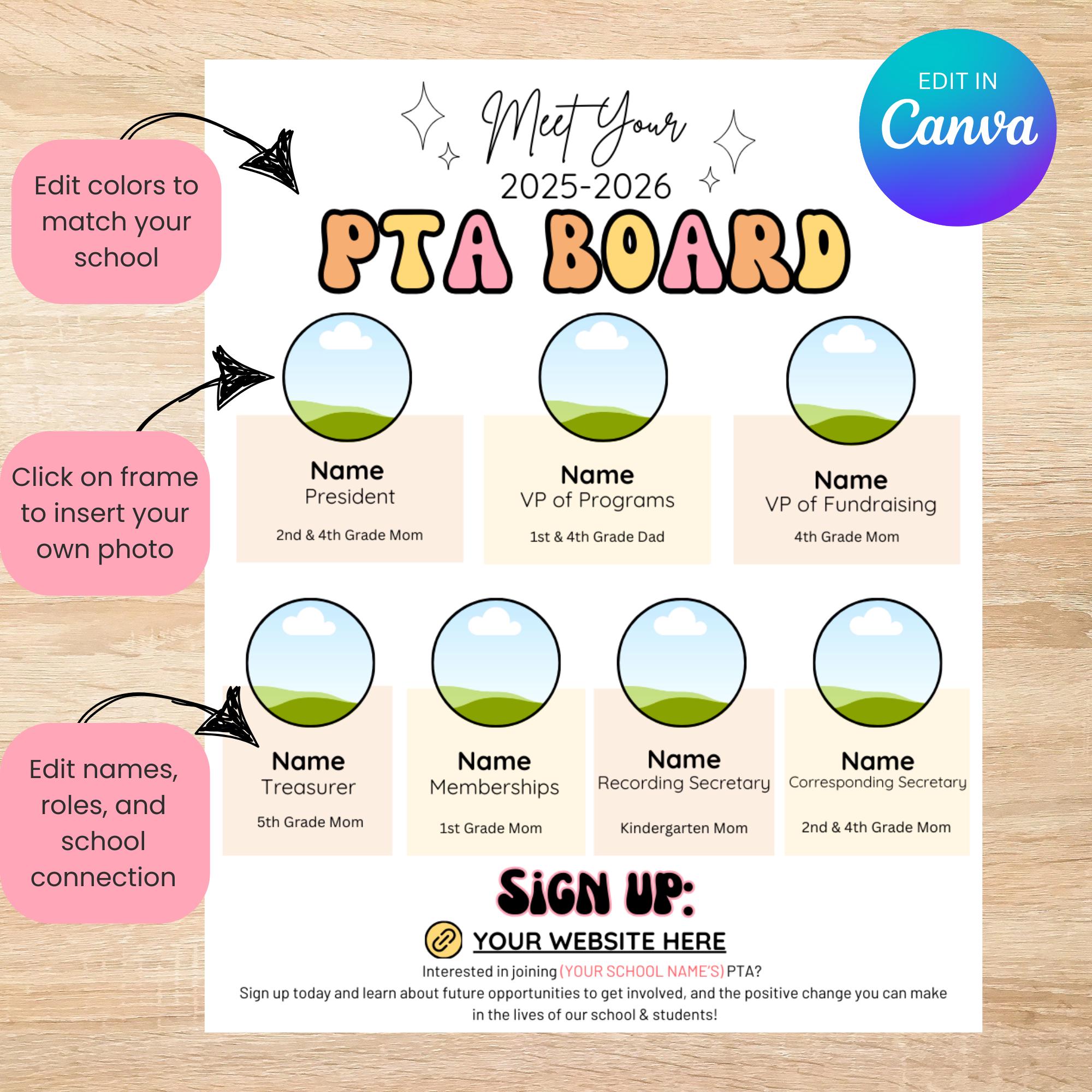 Editable PTA Board Canva Template | Meet the Board Flyer | PTA ...