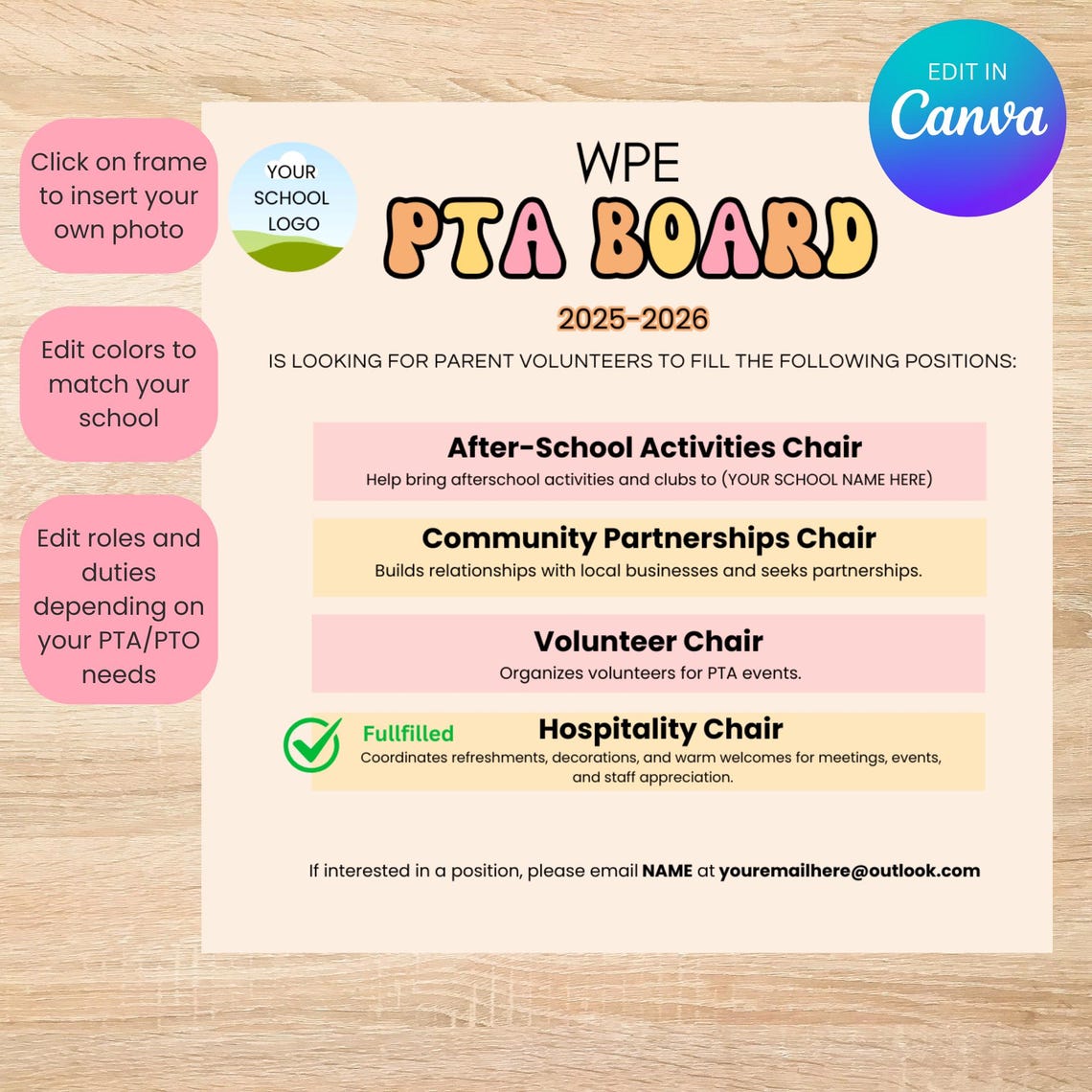 Editable PTA New Positions | Volunteer Flyer | 2025-2026 Board and ...