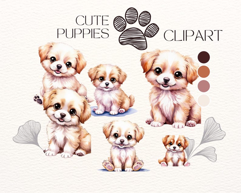 Cute Puppies Clipart Set – Puppy Clipart, Puppy PNG - for Scrapbooking ...