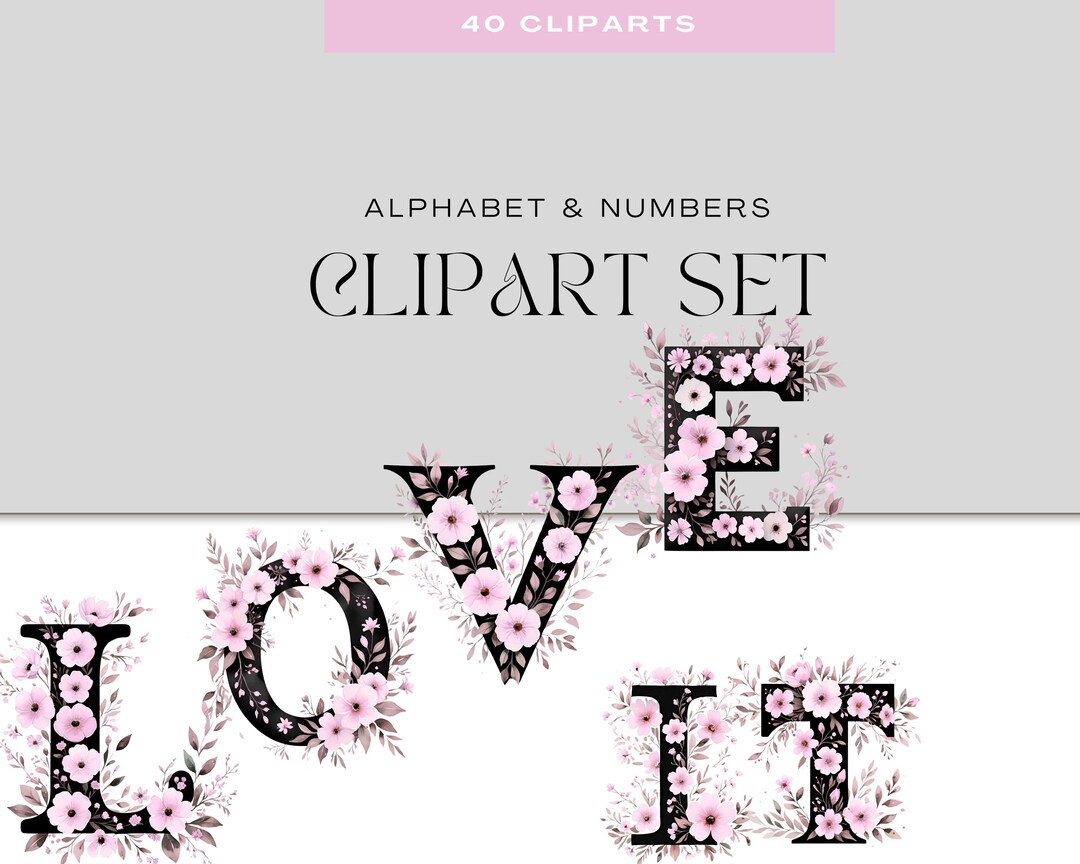 Pink Floral Alphabet & Numbers Clipart – Watercolor Flower Letters ...