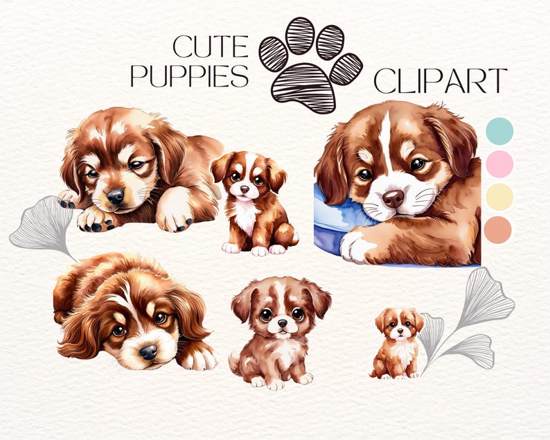 Cute Puppies Clipart Set – Puppy Clipart, Puppy PNG - for Scrapbooking ...