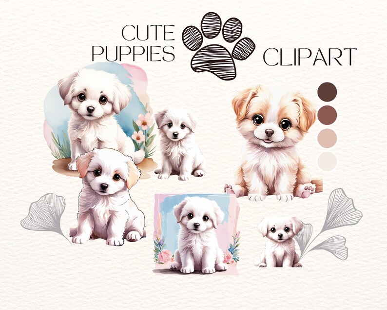Cute Puppies Clipart Set – Puppy Clipart, Puppy PNG - for Scrapbooking ...