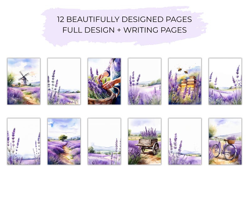 Lavender Bloom Card Set, Printable Floral Writing Pages, Journal Cards ...