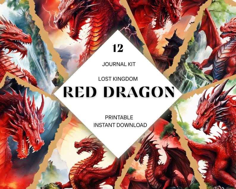 Red Dragon Journal Kit, Fantasy Printable Set, 12 A4 Writing Paper ...